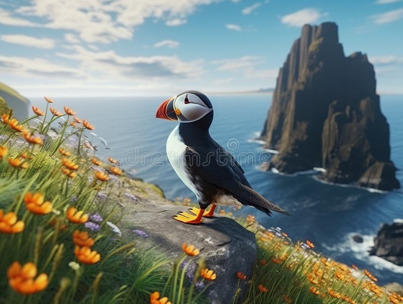 Beautiful Puffin on the Iceland Made with Generative AI Illustration ...