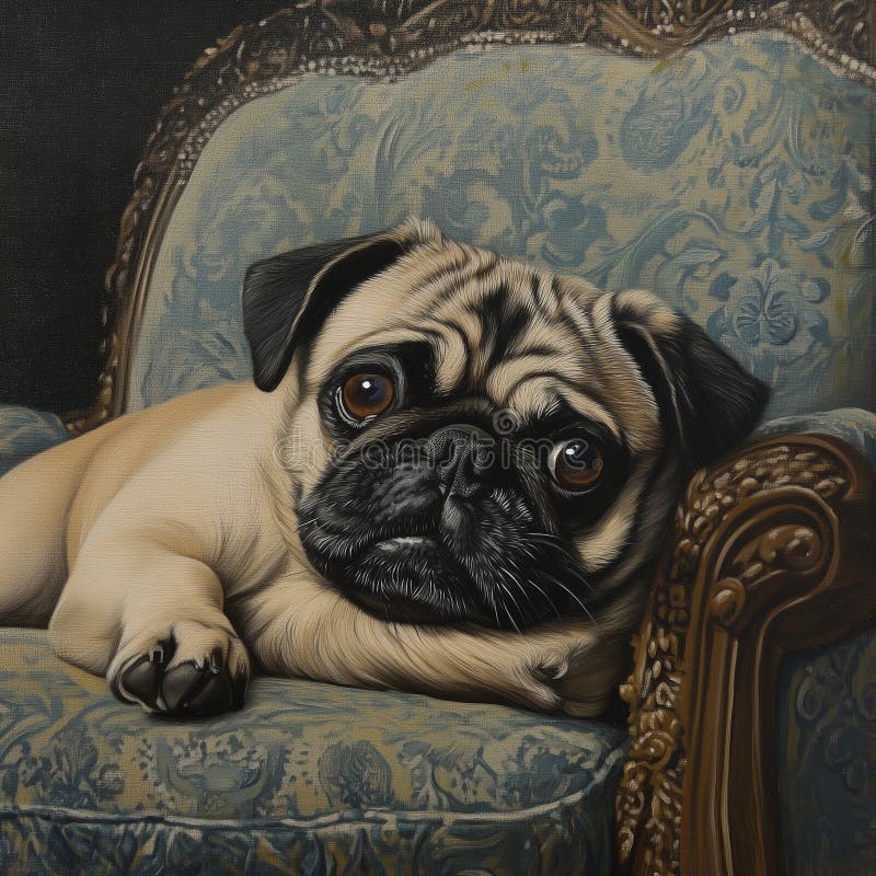 Beautiful Pug Lying on Sofa Stock Illustration - Illustration of lying ...