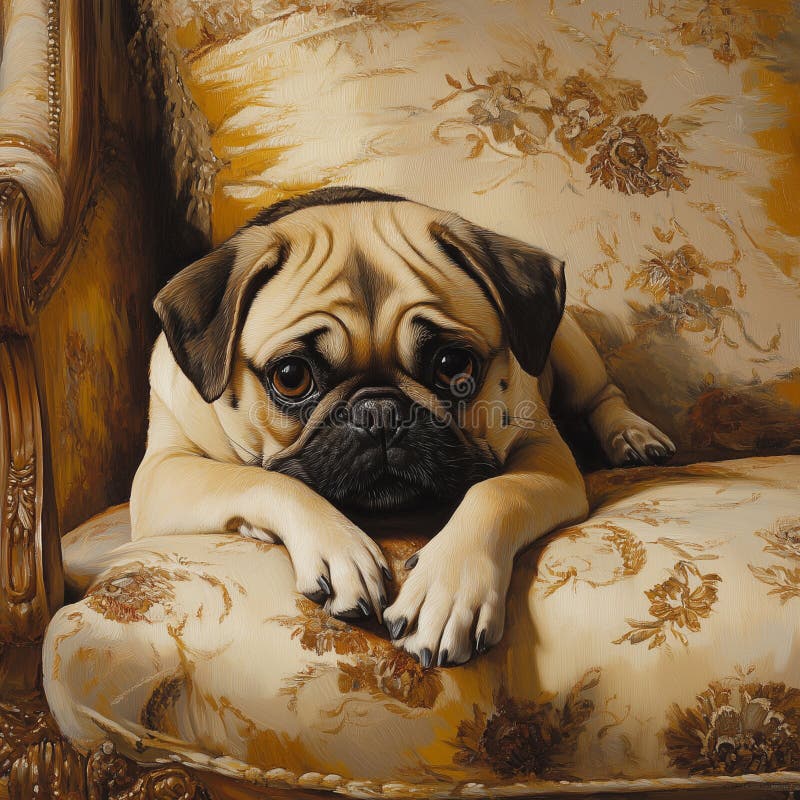 Beautiful Pug Lying on Sofa Stock Illustration - Illustration of small ...