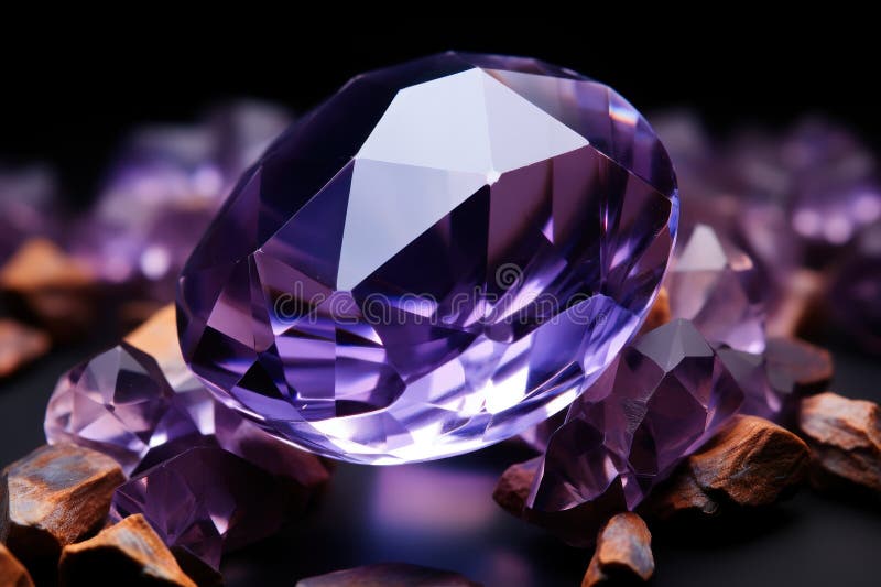 Beautiful Purple Amethyst Isolated on a Dark Background. Purple Diamond ...