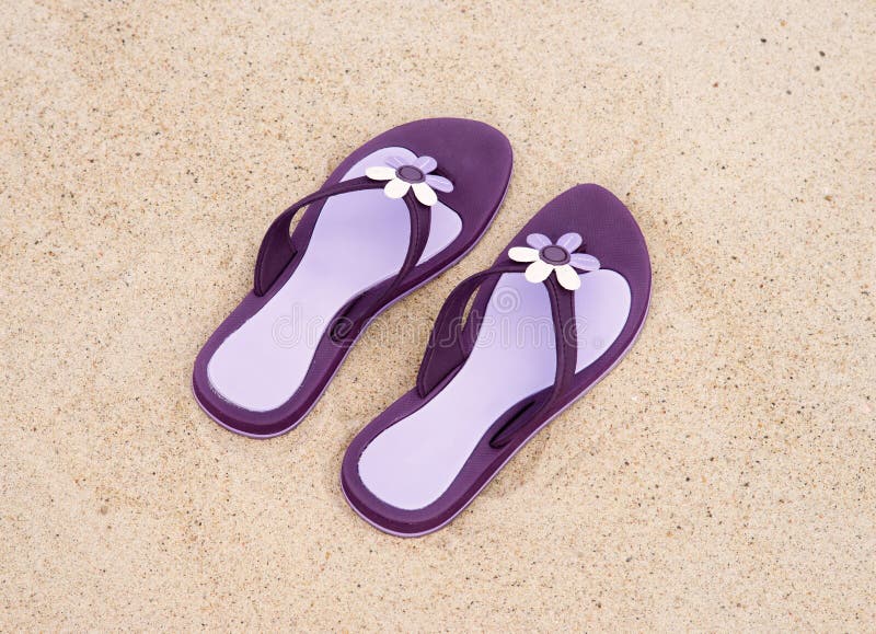 Beautiful, Purple Flip-flops on the Beach Stock Photo - Image of flop ...