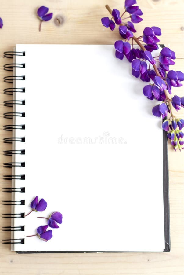 Beautiful Purple Flowers on a Notepad for Writing. Stock Image - Image ...