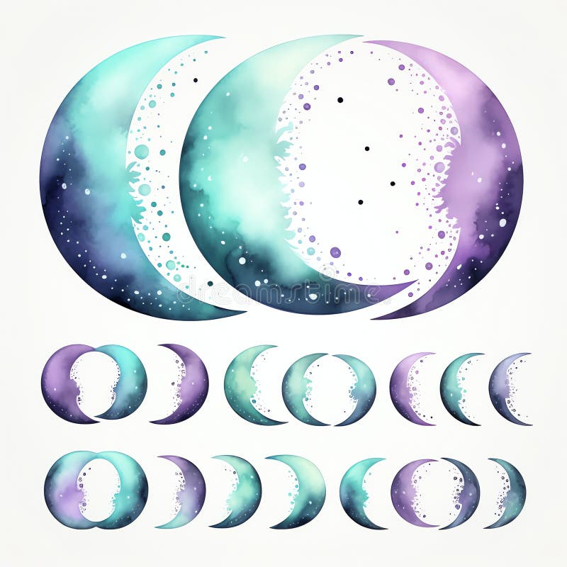 Beautiful Purple Moon Phases Clipart Illustration Stock Illustration ...