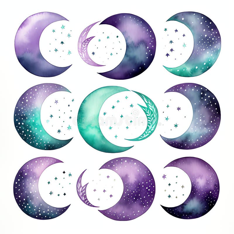 Purple Moon Phase Art Moon Wall Art, Moon Nursery Decor, Purple