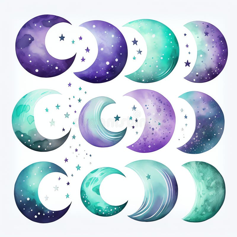 Beautiful Purple Moon Phases Clipart Illustration Stock Illustration ...