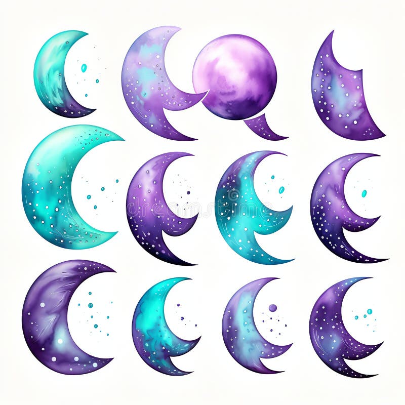 Beautiful Purple Moon Phases Clipart Illustration Stock Illustration ...