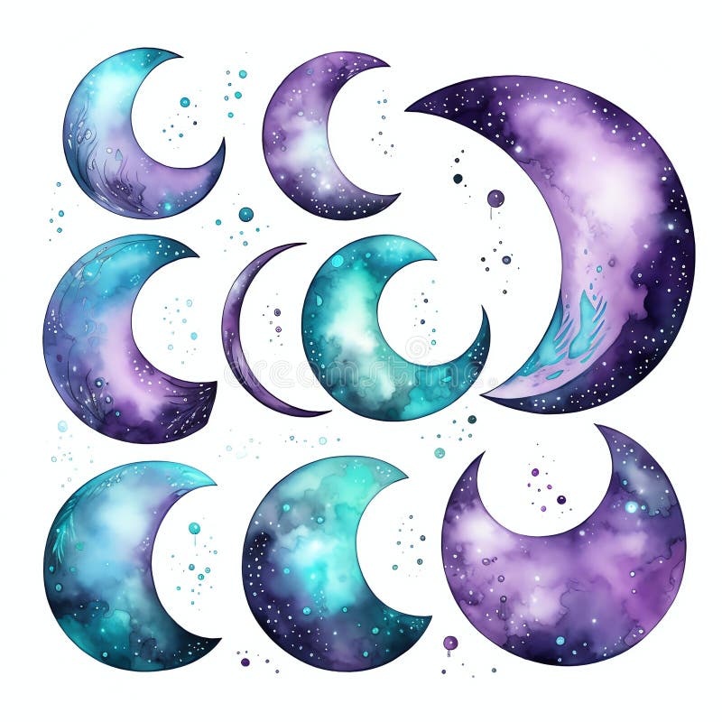 Beautiful Purple Moon Phases Clipart Illustration Stock Illustration ...