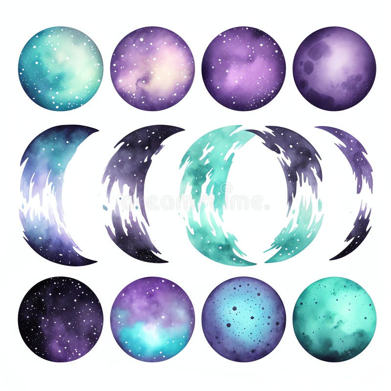 Beautiful Purple Moon Phases Clipart Illustration Stock Illustration ...