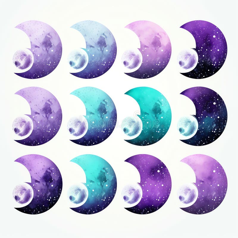 Beautiful Purple Moon Phases Clipart Illustration Stock Illustration ...