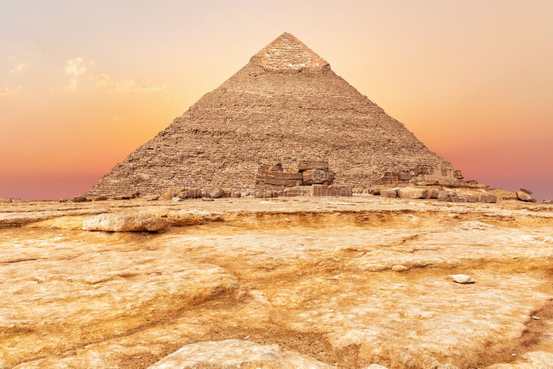 The Pyramid of Chephren and the Pyramid of Cheops, Beautiful Sunset ...