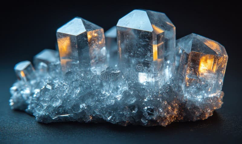 Beautiful Quartz Crystal Cluster Illuminated Against a Dark Backdrop ...