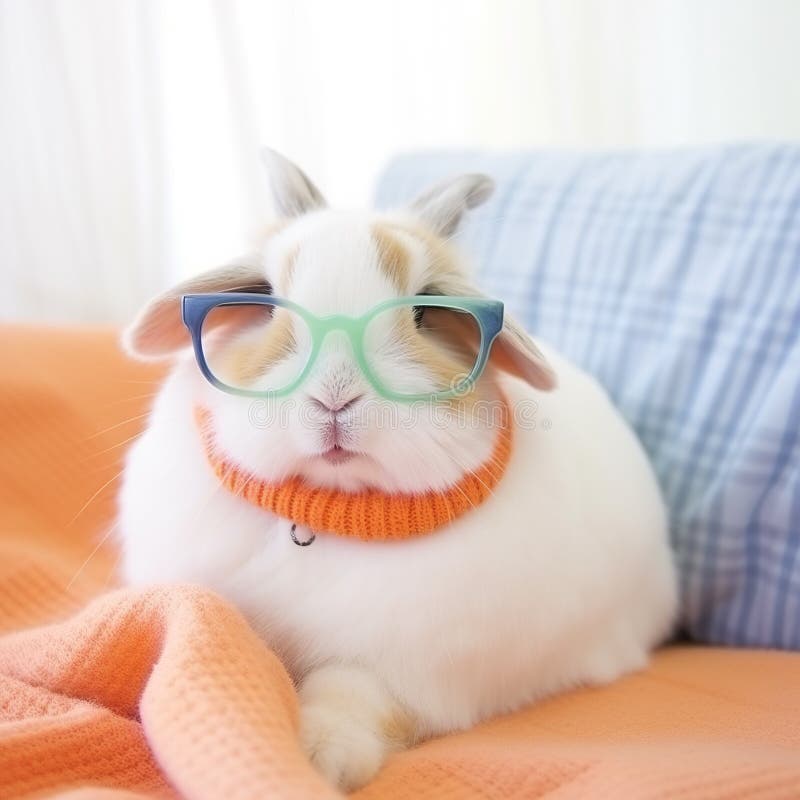 Beautiful Rabbit with Glasses on White Background. Generative AI Stock ...