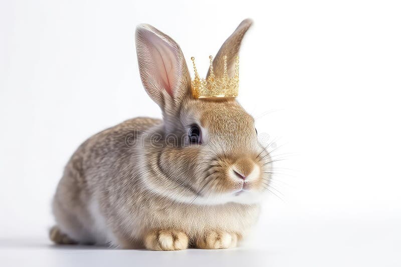 Beautiful Rabbit in Gold Crown on White Background. Generative AI Stock ...