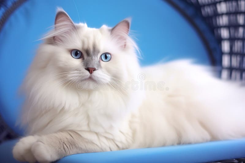 Beautiful Ragdoll Cat. Fluffy Beautiful White Ragdoll Cat with Blue ...