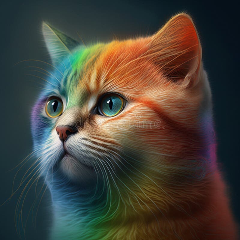 Beautiful Rainbow Cat on a Dark Background Stock Illustration ...