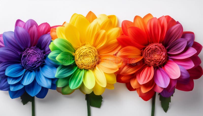 Beautiful Rainbow Colored Flowers Isolated on a White Studio Background ...