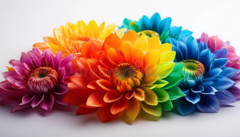 Beautiful Rainbow Colored Flowers Isolated on a White Studio Background ...