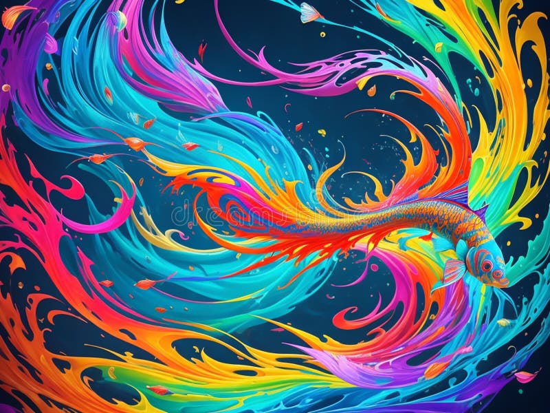 Beautiful Rainbow Fish Swims Gracefully through the Water, Its Scales Shimmering with a ...