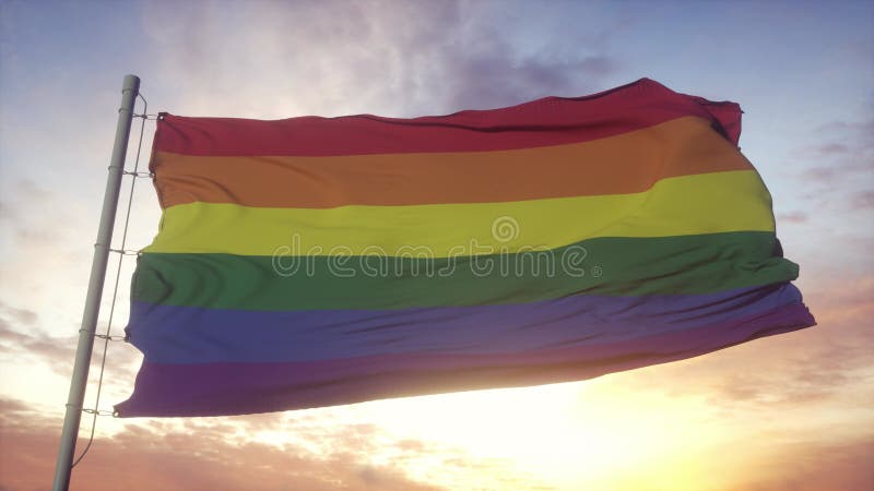 A Beautiful Rainbow Flag Of The Lgbt Organization Flies In The Sky