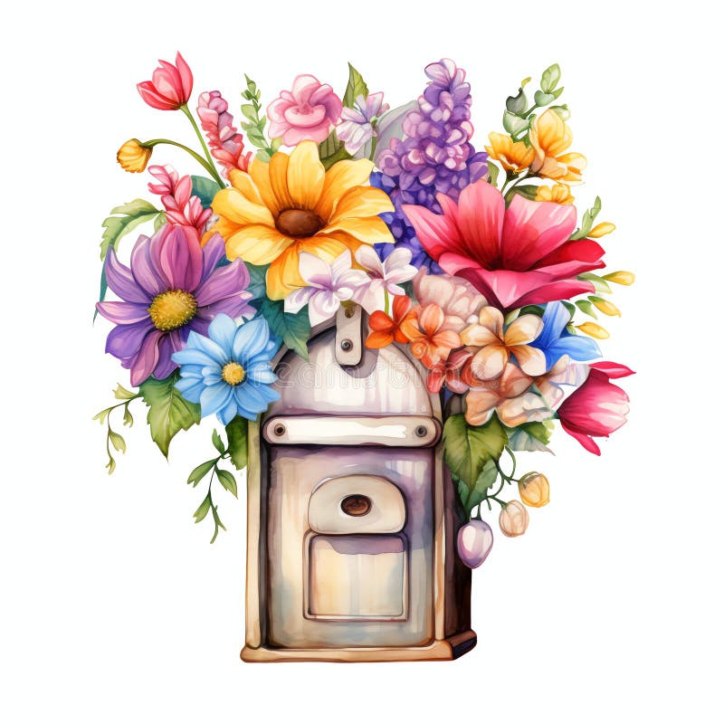 Beautiful Rainbow Floral Post Box Clipart Illustration Stock ...