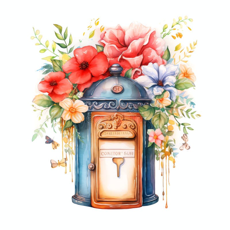 Beautiful Rainbow Floral Post Box Clipart Illustration Stock ...