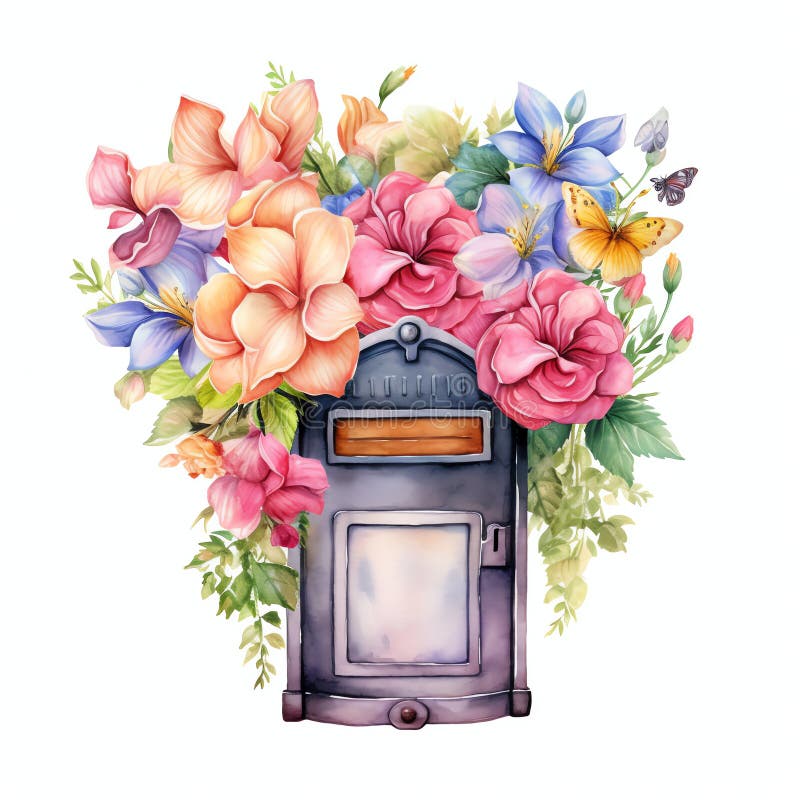 Beautiful Rainbow Floral Post Box Clipart Illustration Stock ...