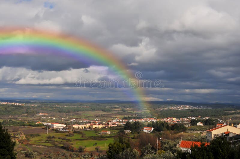 Beautiful Rainbow Over the Valley Stock Photo - Image of meteorology ...