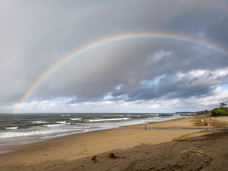 Beautiful Rainbow Seen after Rain at Beautiful Beach Stock Photo ...