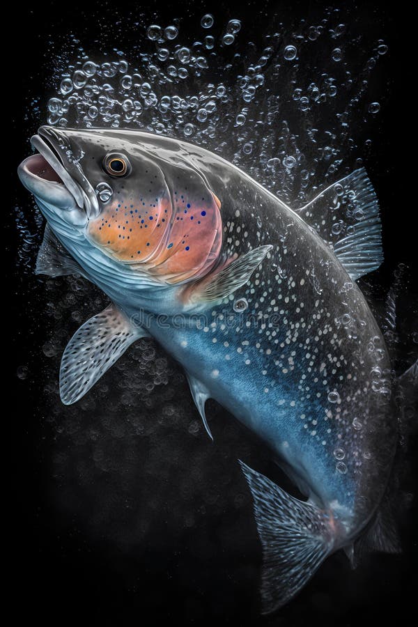 Beautiful Rainbow Trout Fish with Splashes of Water on Black Background ...