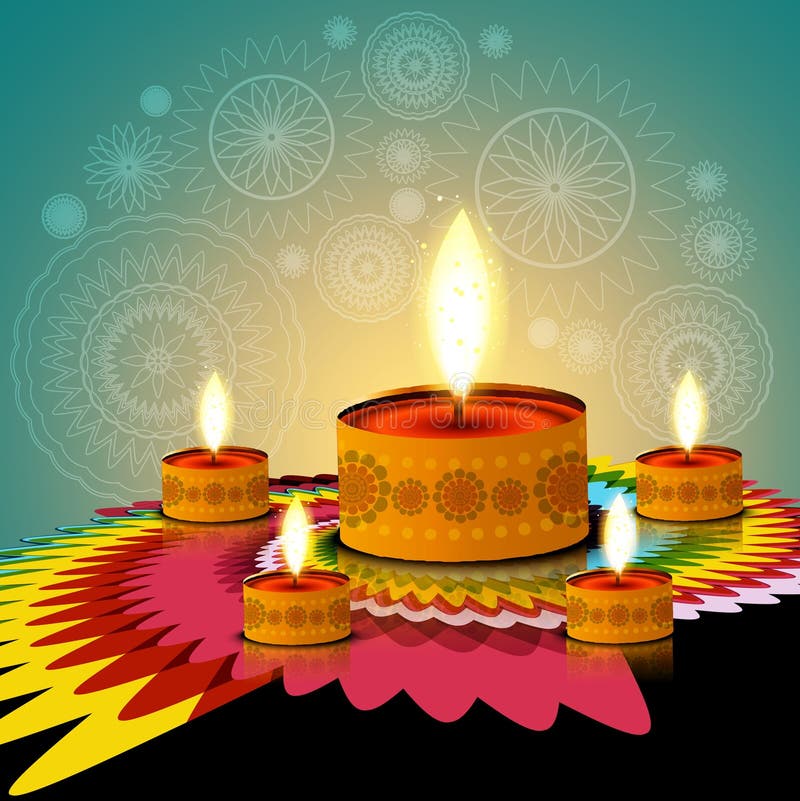 Beautiful Rangoli Creative Diwali Lamp Stock Illustration ...