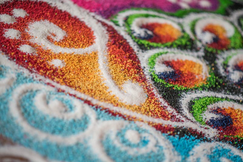 Beautiful Rangoli Peacock Art Design on a Tiled Floor Stock Image ...