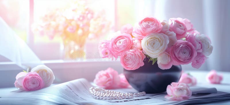 Beautiful Ranunculus Flowers in a Vase with Soft Lighting and Elegant ...