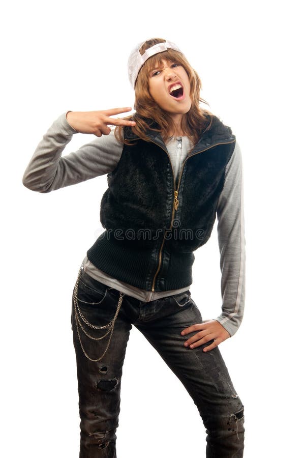 Beautiful Rapper Girl Posing Stock Photo - Image of denim, chains: 26409938