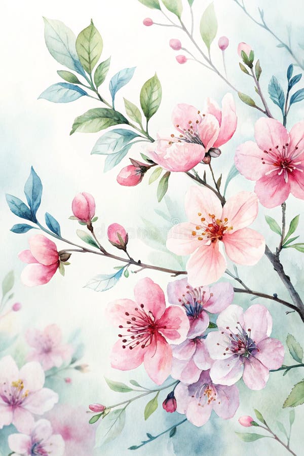 Beautiful Raster Image with Nice Watercolor Floral Pattern Stock ...