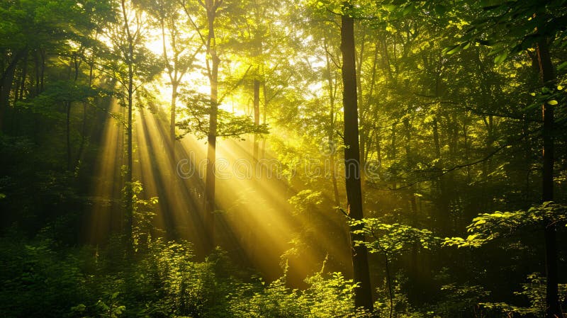Beautiful Rays of Sunlight in a Green Forest. Generative Ai Stock ...