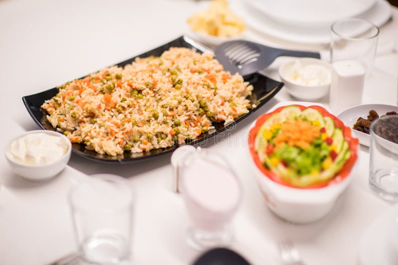 Beautiful Ready Lunch on Dining Table in Modern Home Stock Image ...