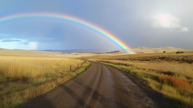 Beautiful Real Rainbow and Dirt Road Stock Illustration - Illustration ...