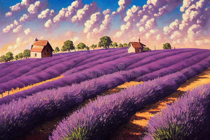 Beautiful Realistic Digital Artwork of a Lavender Field in the ...