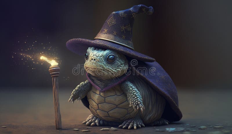 Turtle Wearing a Wizard Hat and Casting a Spell with Its Wand ...