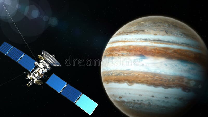 Realistic Satellite in Low Jupiter Orbit. Stock Image - Image of global ...