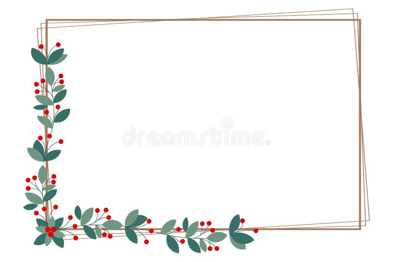 Beautiful Rectangular Frame with Red Cherry Berries and Green Leaves ...