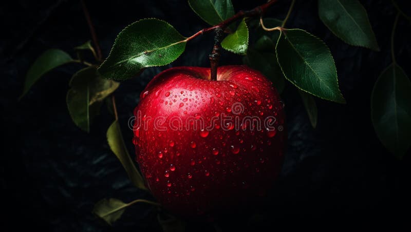 Beautiful Red Apple on a Black Background. Stock Illustration ...