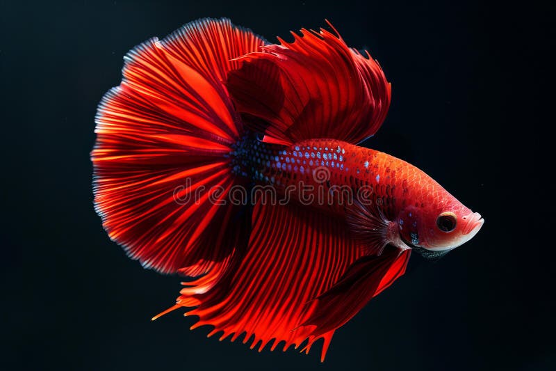 Beautiful Red Betta Fish on a Black Background, with Dynamic Movement ...