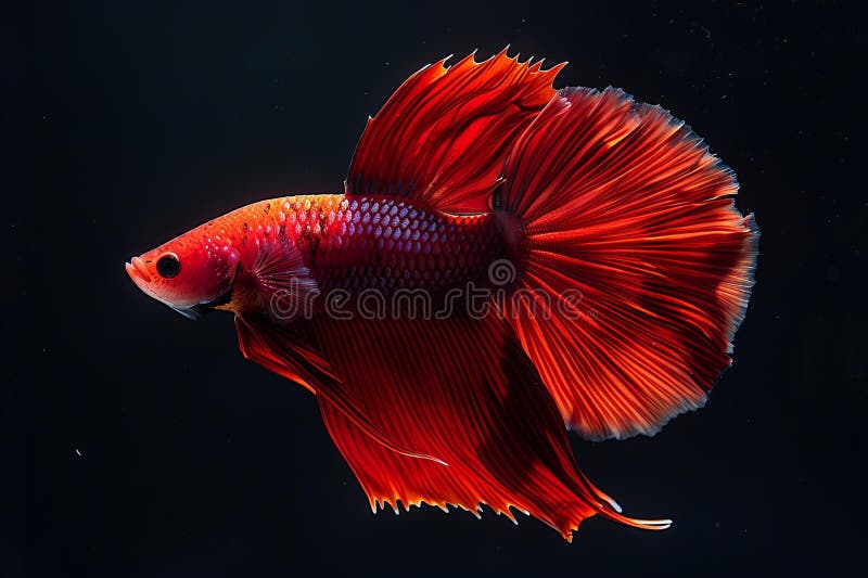 Beautiful Red Betta Fish on Black Background, Photography, Hyper ...