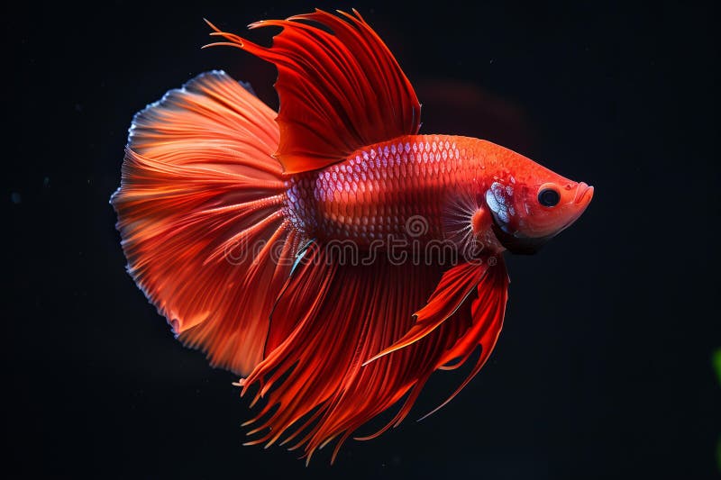 Beautiful Red Betta Fish on Black Background, Photography, Hyper ...