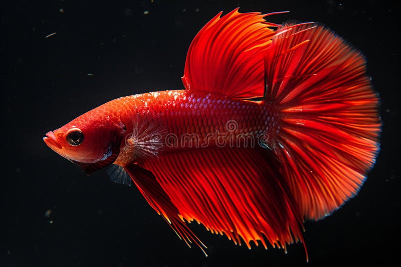 Beautiful Red Betta Fish on Black Background, Photography, Hyper ...