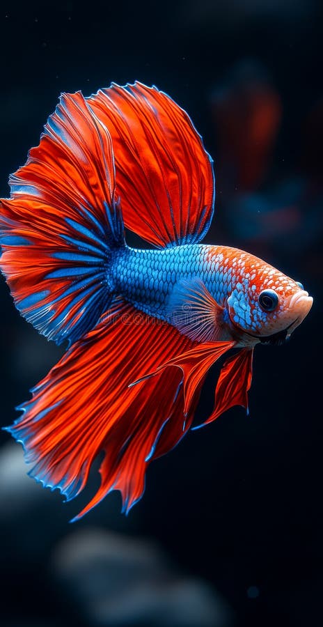 A Beautiful Red and Blue Fish with a Blue Tail Stock Photo - Image of ...