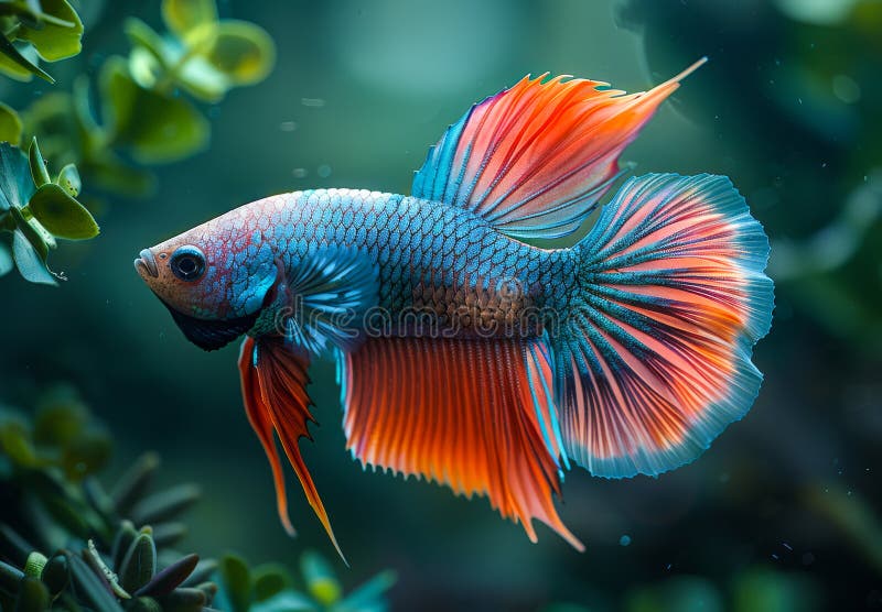 Blue Siamese Fighting Fish in Fish Tank with Neon Light Stock Photo ...