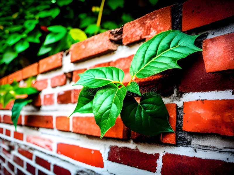 Beautiful Red Brick Wall with Ivy Leaves , Ai Generated Stock ...