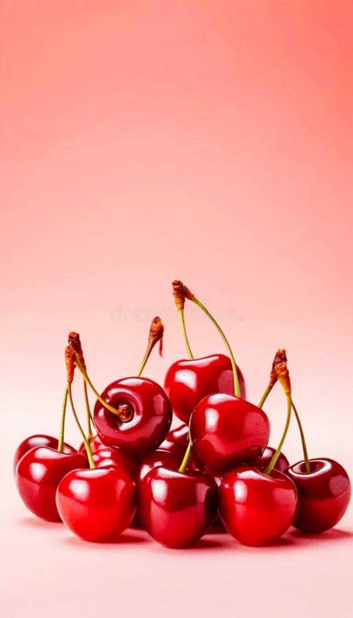 Beautiful Red Cherries on a Light Red Gradient Background Stock Image ...
